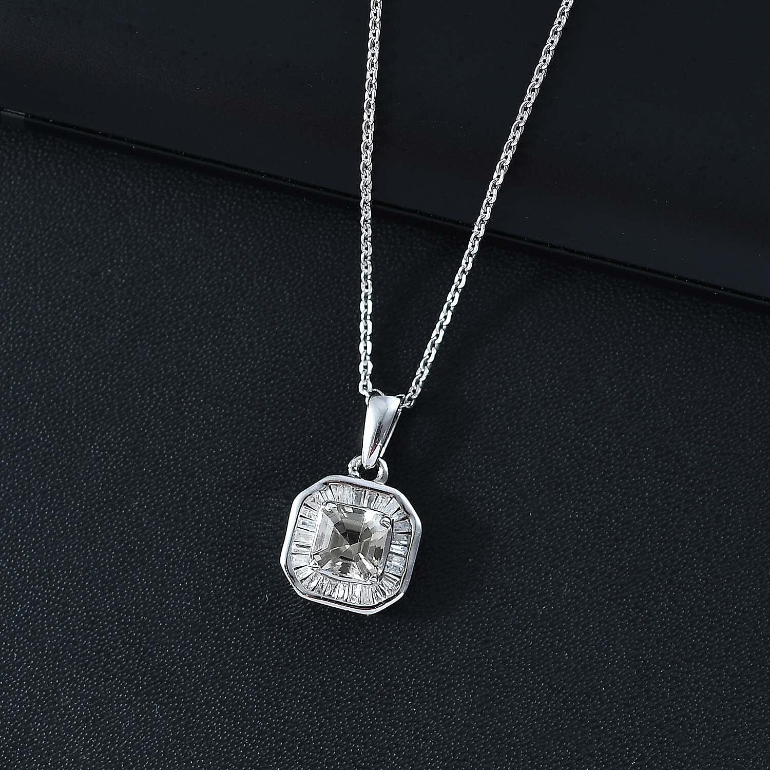 AAA Asscher Cut Turkizite & Natural White Diamond Pendant with Chain ...