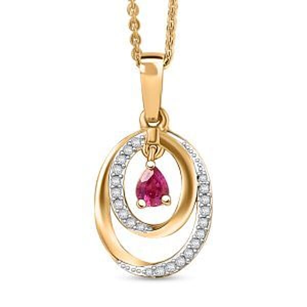 D'Joy Natural Unheated Ruby, White Zircon Double Oval Drop Pendant with ...