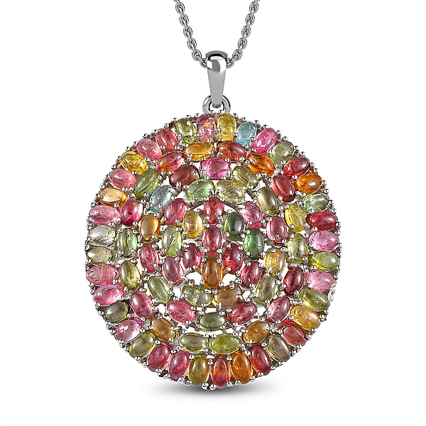 Multi-Tourmaline Cluster Pendant with Chain (Size - 20) in Platinum ...