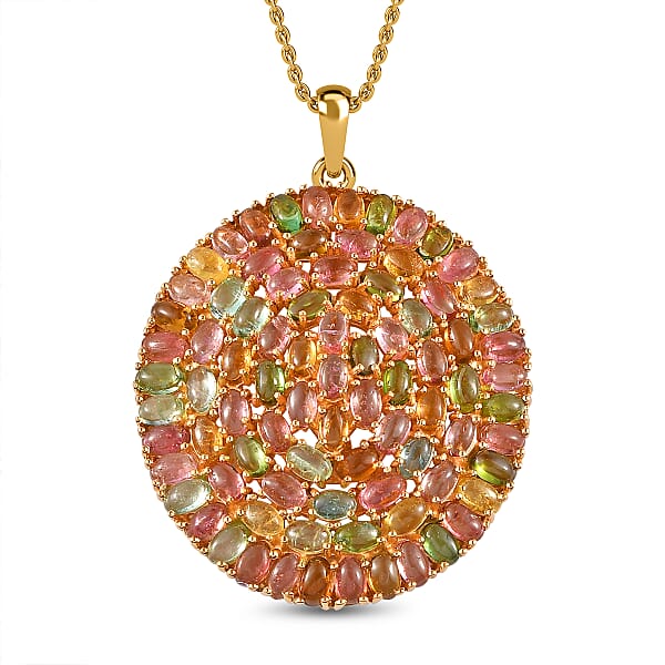 Multi-Tourmaline Cluster Pendant with Chain (Size - 20) in 18K Vermeil ...