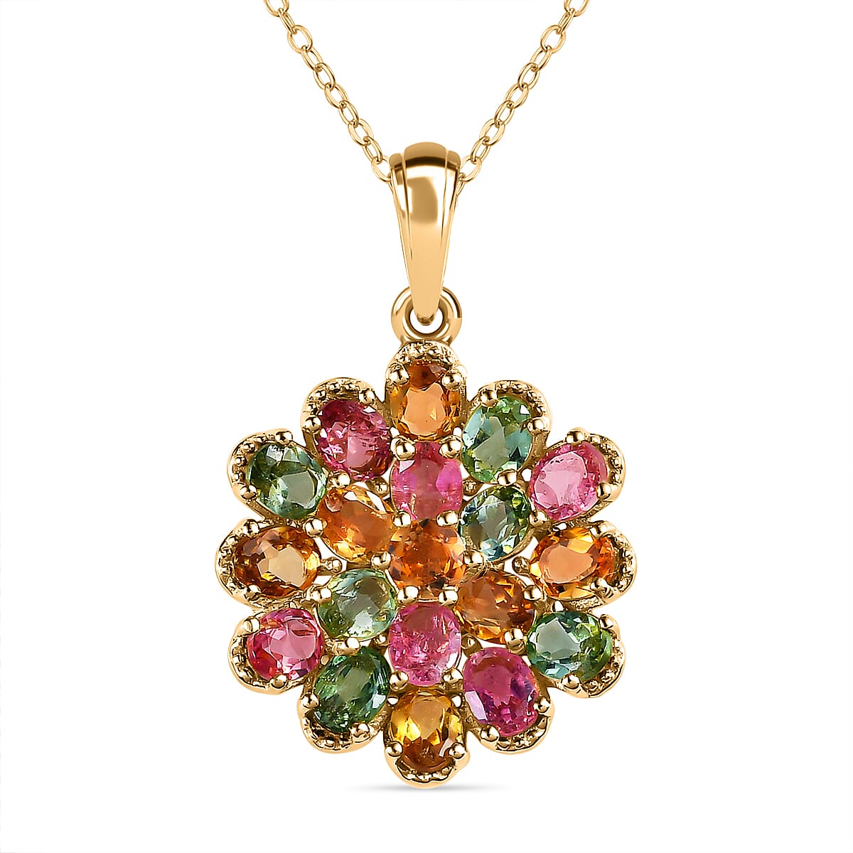 Multi-Tourmaline Floral Pendant with Chain (Size 20) in 18K Vermeil ...