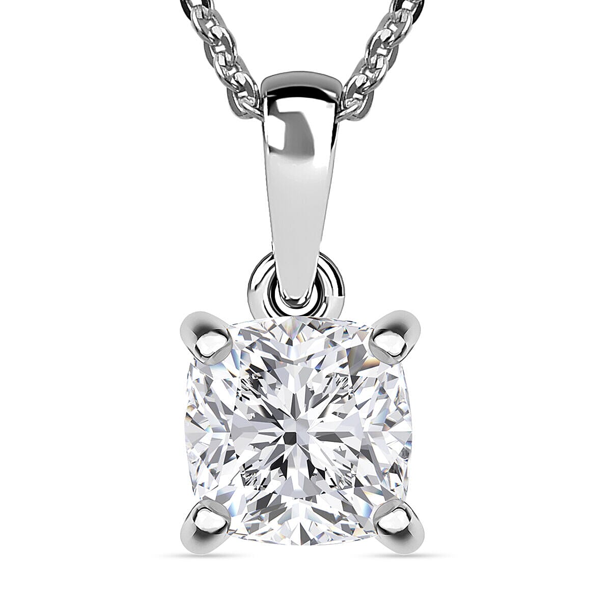 Moissanite Pendant with Chain (Size 20) in Platinum Overlay Sterling ...