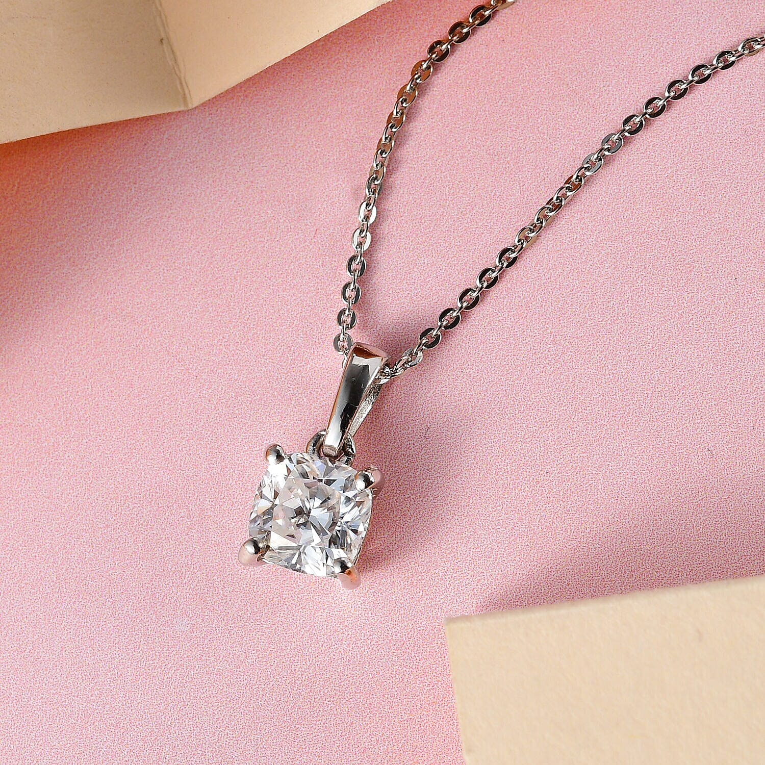 Moissanite Pendant with Chain (Size 20) in Platinum Overlay Sterling ...