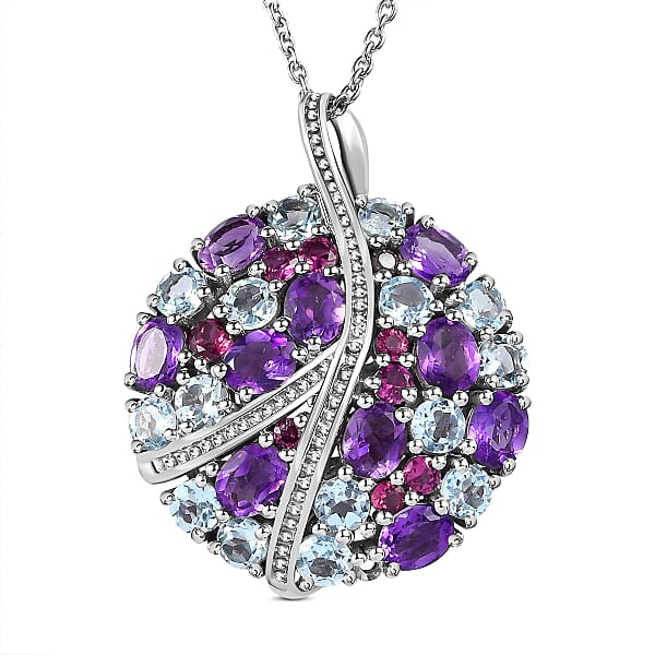 GP Art Deco Collection - Multi Gemstone Pendant with Chain (Size - 30 ...
