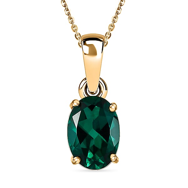 LUXURIANT Lab Grown Emerald Solitaire Pendant with Chain (Size 20) in ...