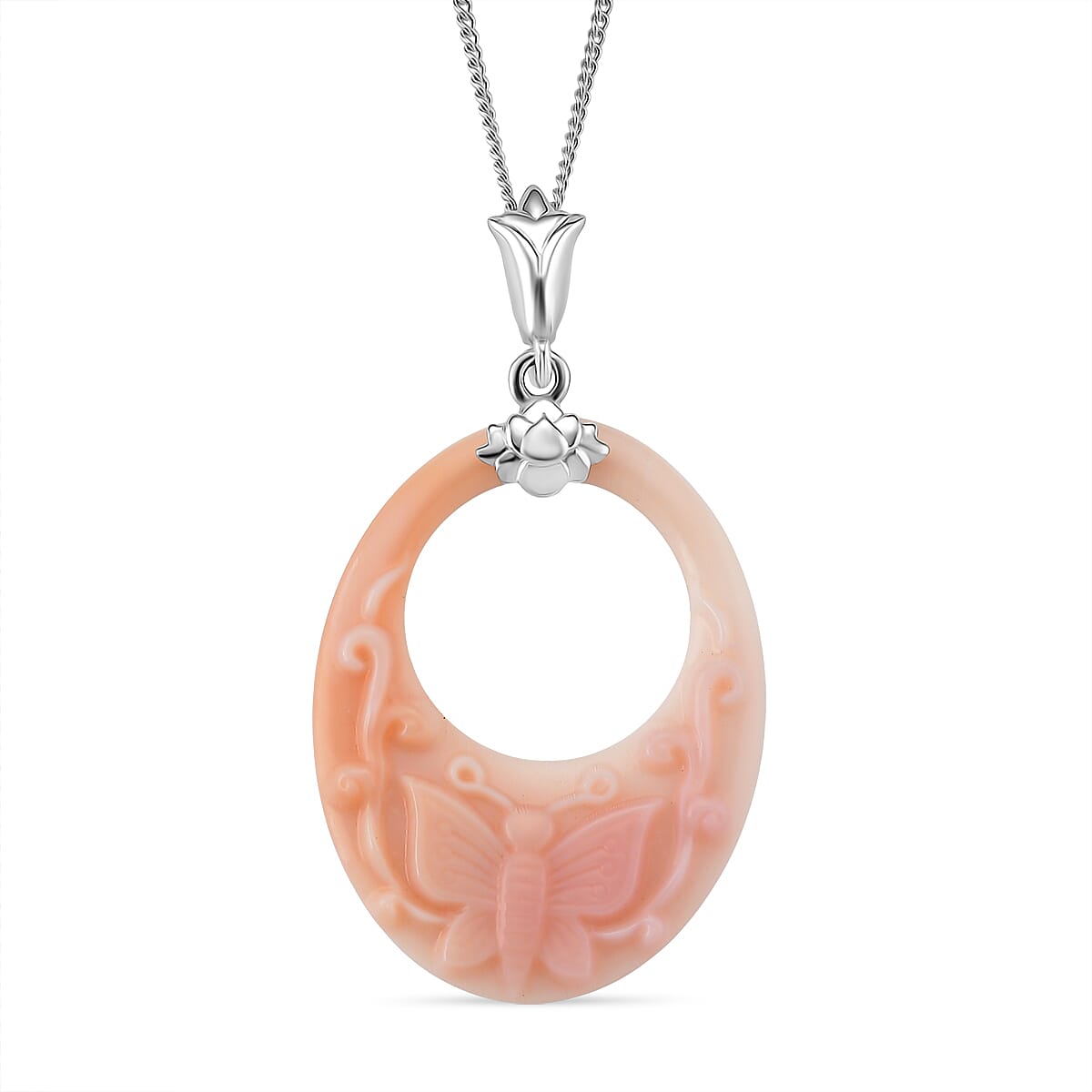 Pink Conch Shell Pendant with Chain (Size 18) in Rhodium Overlay ...