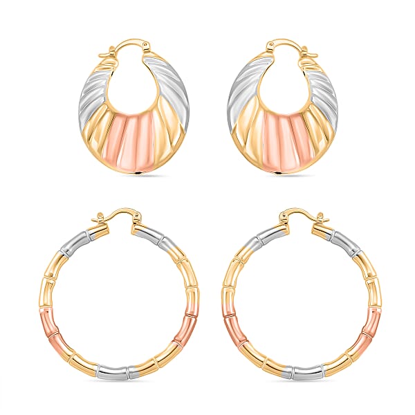 Set of 2 - J Hoop Half Hoop Earring with Clasp in Tri Colour - 4423849 ...