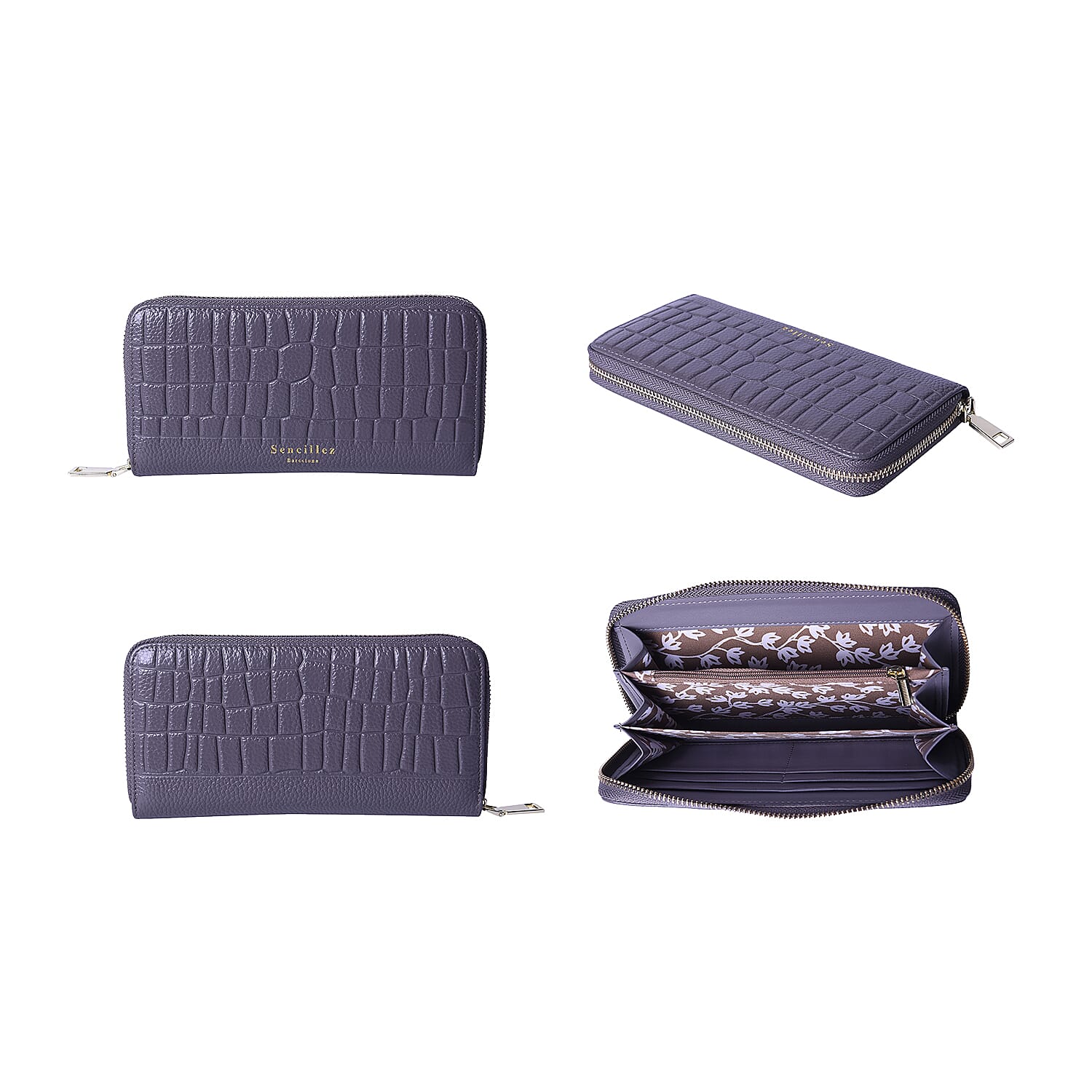 Sencillez Genuine Leather RFID Protected Croc Embossed Wallet - Grey ...
