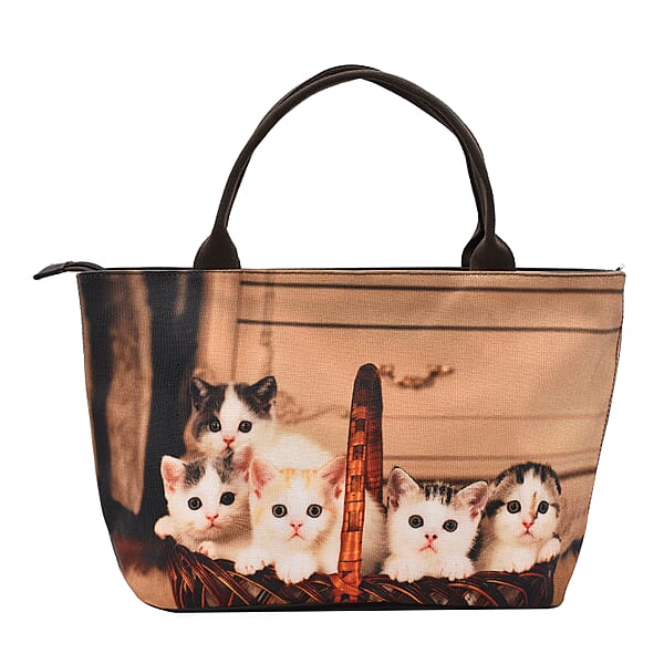 Thomas Calvi Cat Print Hand Bag - Black - 6016084 - TJC