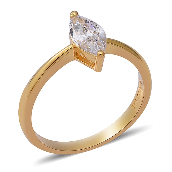 ELANZA Swiss Star Simulated Diamond Solitaire Ring in Yellow Gold ...