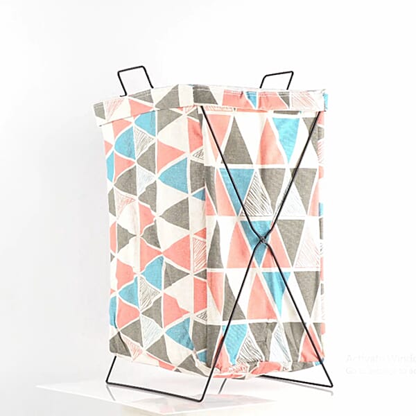 Triangular Pattern Pink and Multi Colour Folding Laundry Basket ...