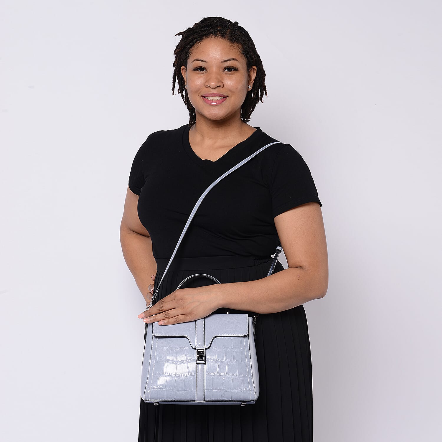 Sencillez Croc Embossed 100% Genuine Leather Convertible Bag in Blue ...