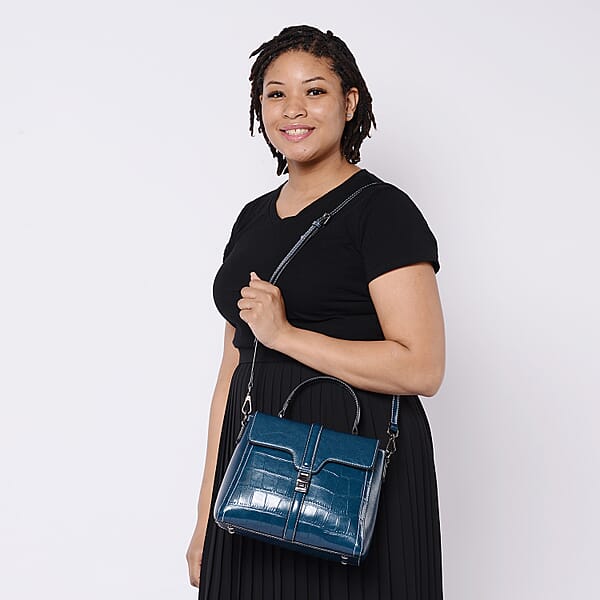 Sencillez Croc Embossed 100% Genuine Leather Convertible Bag in Blue ...