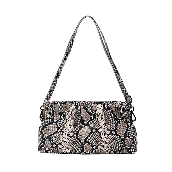 SENCILLEZ Genuine Leather Snake Skin Pattern Clutch Bag - Black and ...