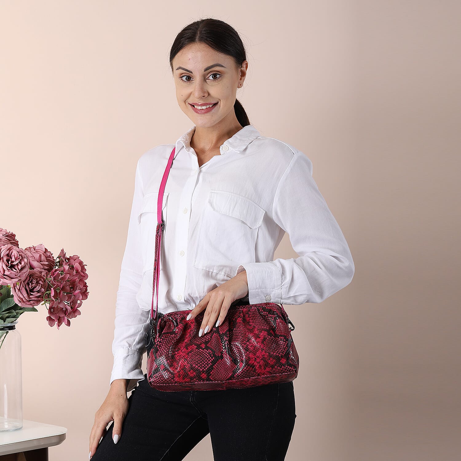 Sencillez Genuine Leather Snake Skin Pattern Clutch Bag with Detachable ...