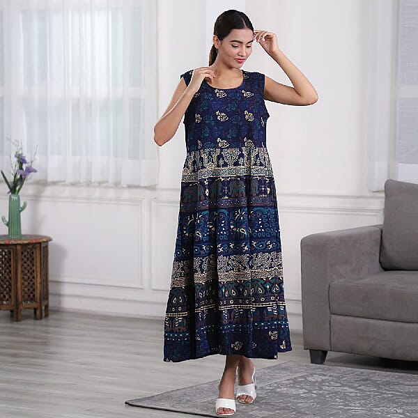 Cotton Mandala Print Dress - Blue - 6081132 - TJC