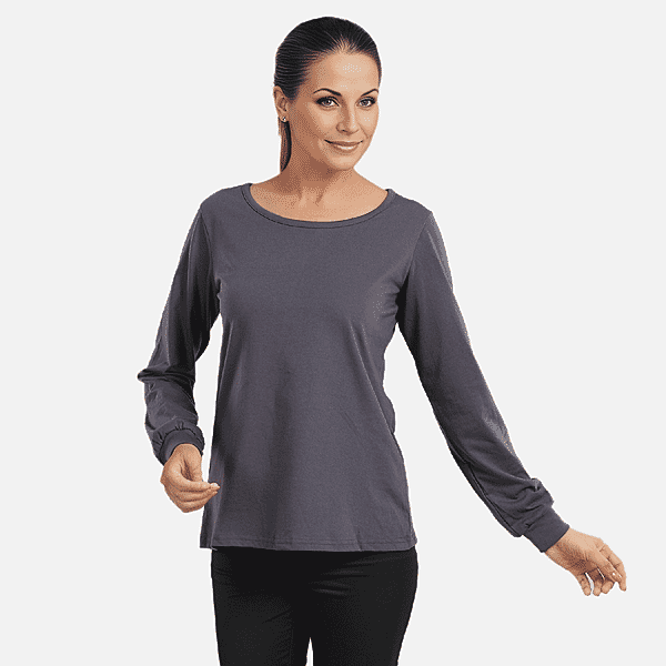 Cotton Single Jersey Loungewear Long Sleeve T- shirt - Grey - 6084237 - TJC