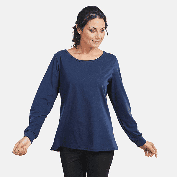 Cotton Single Jersey Loungewear Long Sleeve T- shirt - Blue - 6084241 - TJC