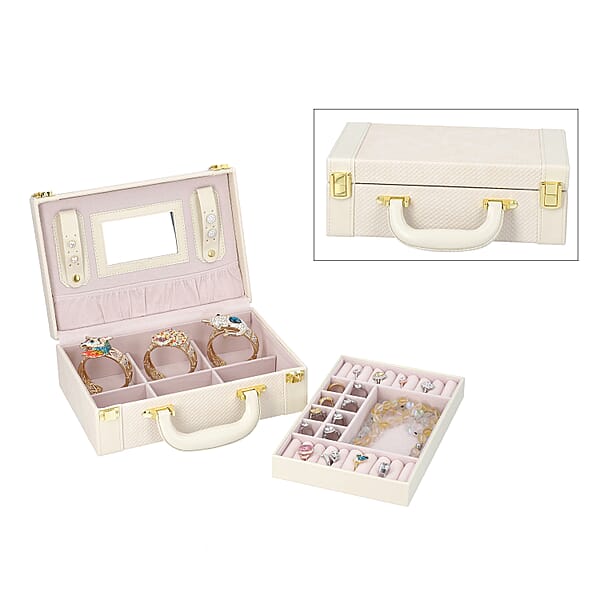 Faux Leather Woven Texture 2 Layer Jewellery Box with Handle and Lock ...