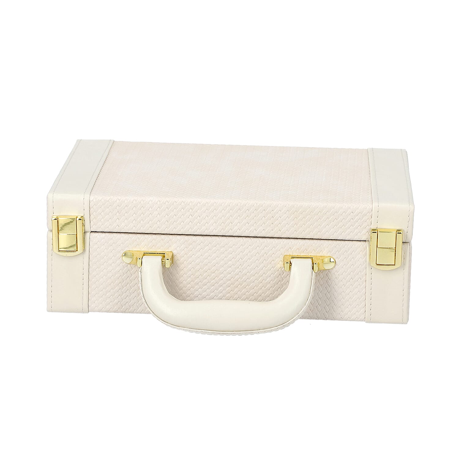 Faux Leather Woven Texture 2 Layer Jewellery Box with Handle and Lock ...