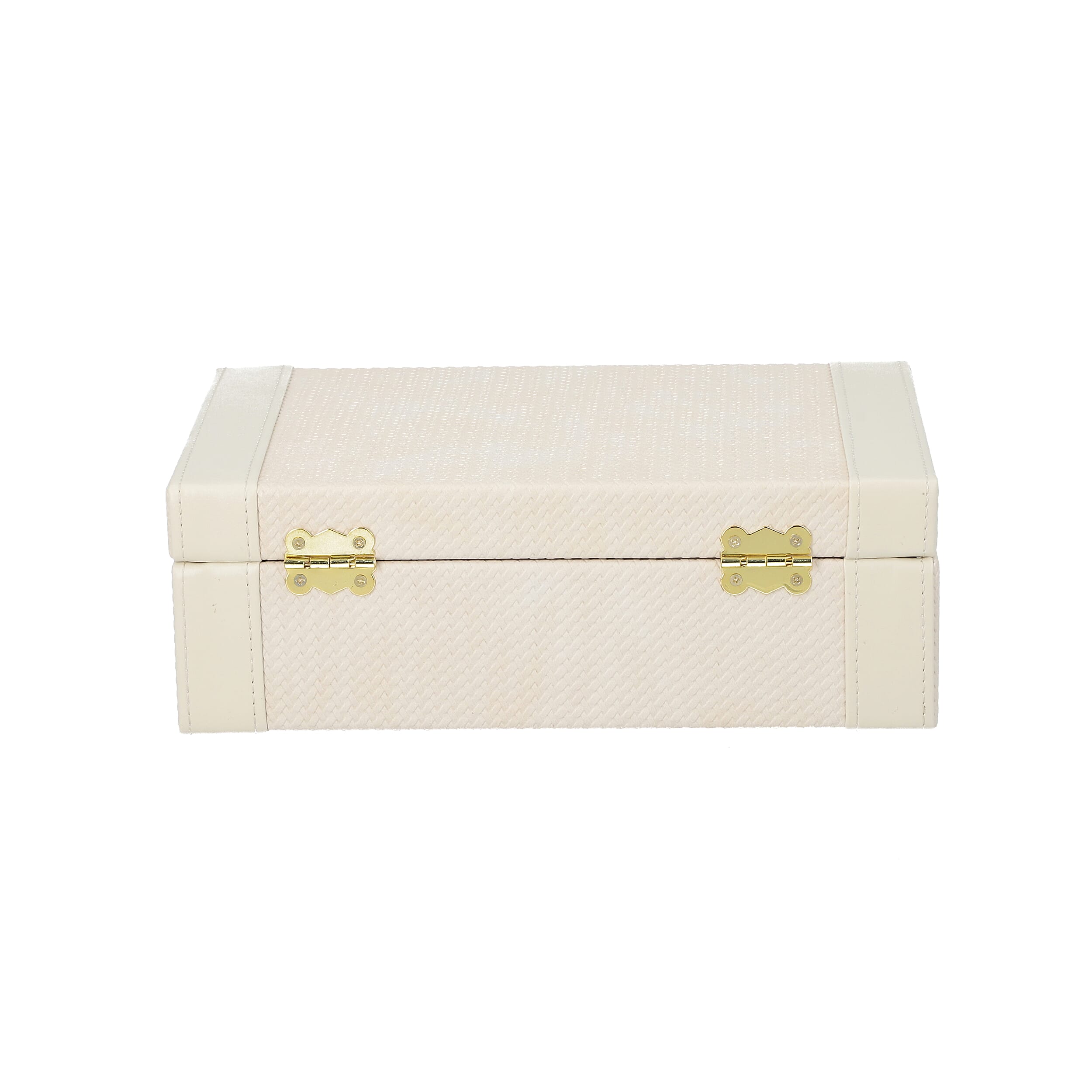 Faux Leather Woven Texture 2 Layer Jewellery Box with Handle and Lock ...
