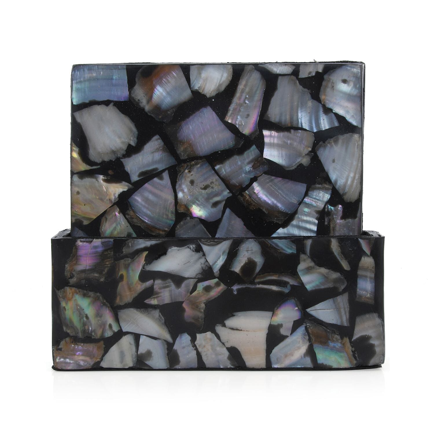 Set of 4 Capiz Shell Square Coasters with Holder - Black - 6090930 - TJC