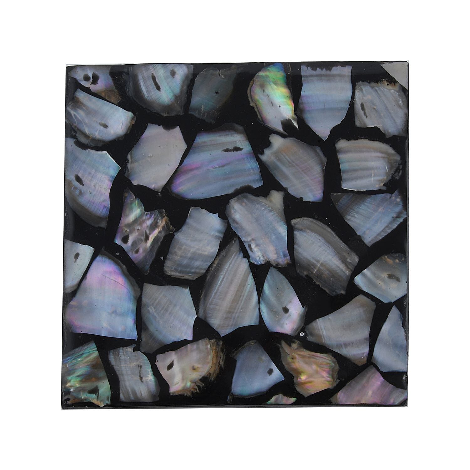 Set of 4 Capiz Shell Square Coasters with Holder - Black - 6090930 - TJC