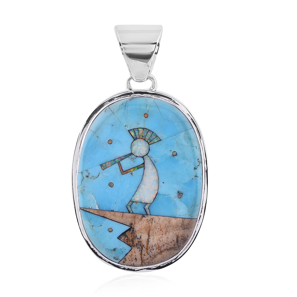 Santa Fe Collection 14 Ct. Turquoise Pendant in Rhodium Plated Sterling ...