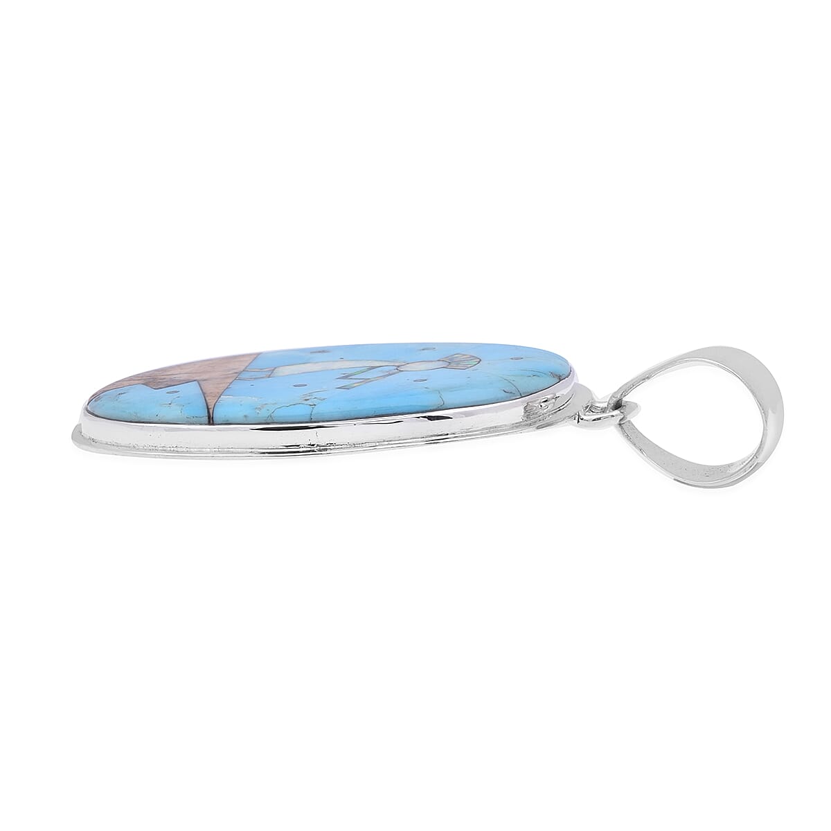 Santa Fe Collection 14 Ct. Turquoise Pendant in Rhodium Plated Sterling ...