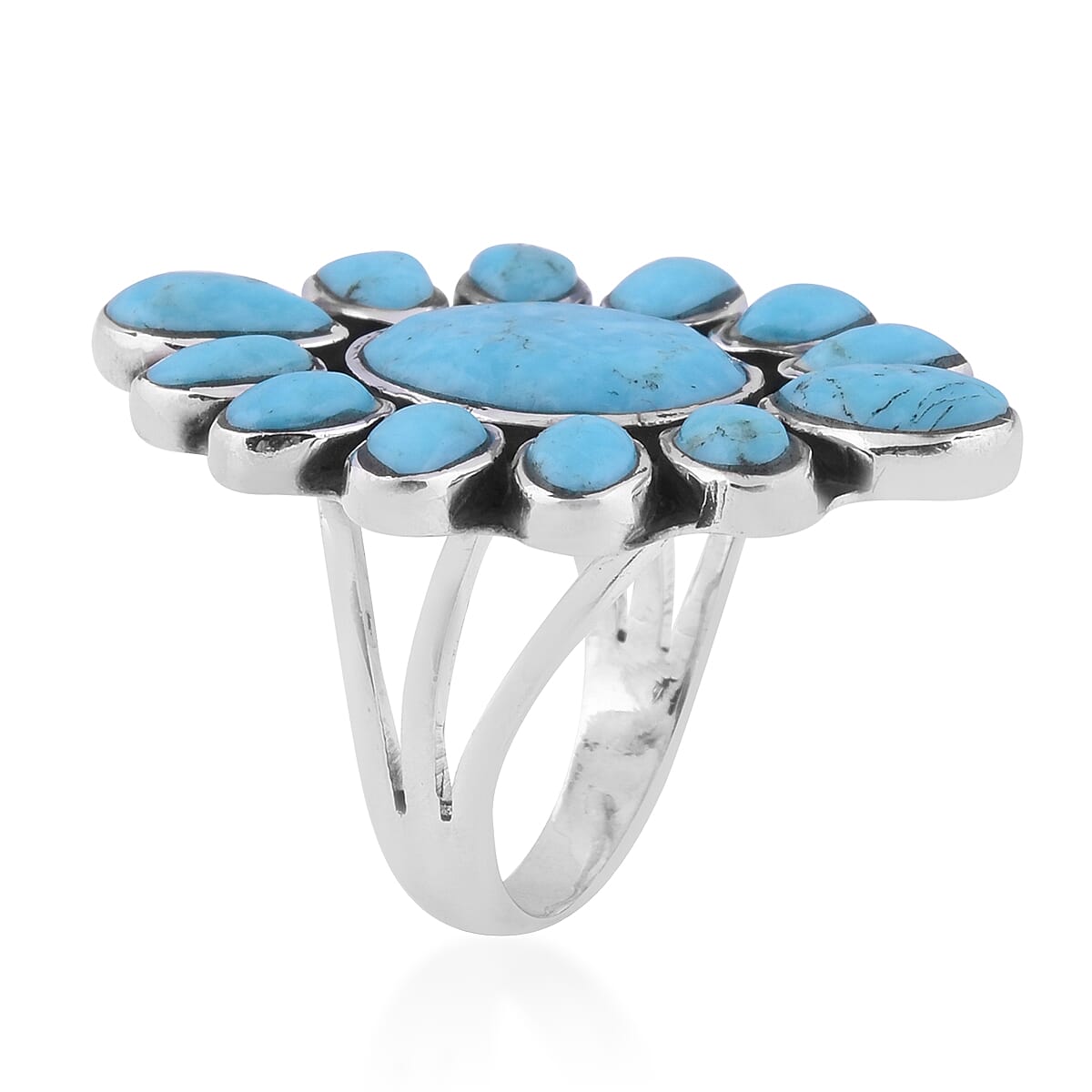 Santa Fe 6 Ct. Turquoise Floral Ring in Rhodium Plated Sterling Silver ...