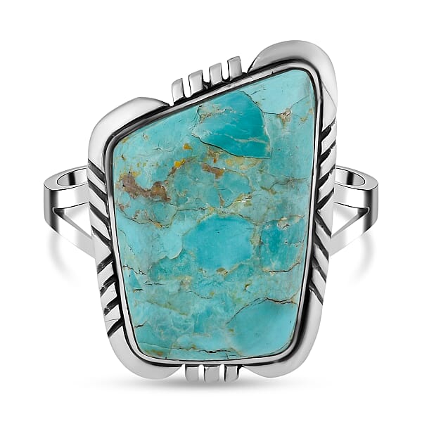 Santa Fe Collection - Turquoise Ring in Rhodium Overlay Sterling Silver ...