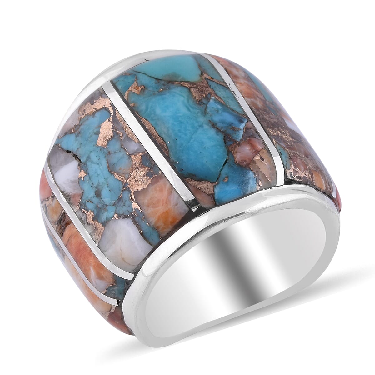 Santa Fe 10.5 Ct. Artisan Crafted Spiny Turquoise Ring in Rhodium ...