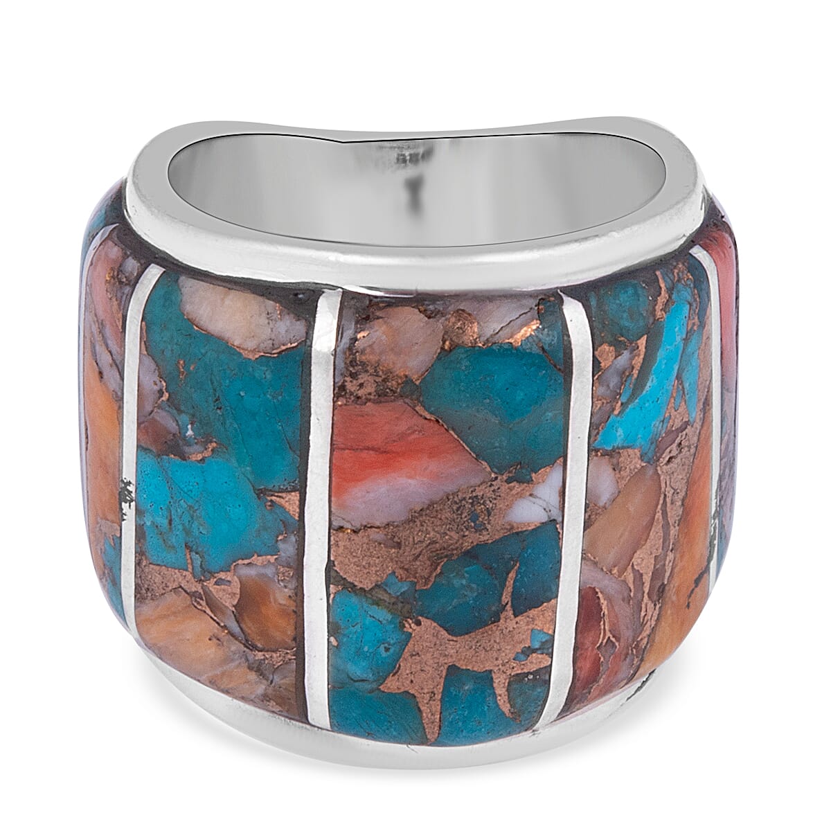 Santa Fe Collection 10.50 Ct. Spiny Turquoise Ring in Rhodium Plated ...