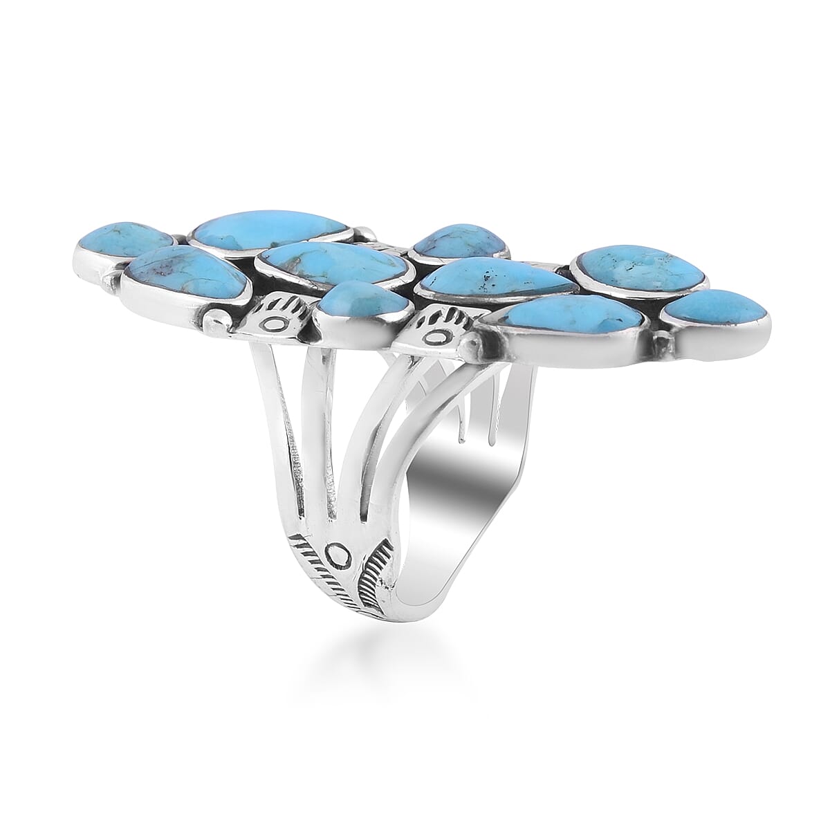 2.5 Ct. Turquoise Cluster Ring in Rhodium Plated Sterling Silver ...