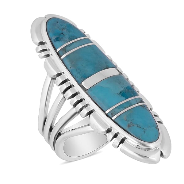 Santa Fe 3 Ct. Artisan Crafted Turquoise Ring in Rhodium Plated ...
