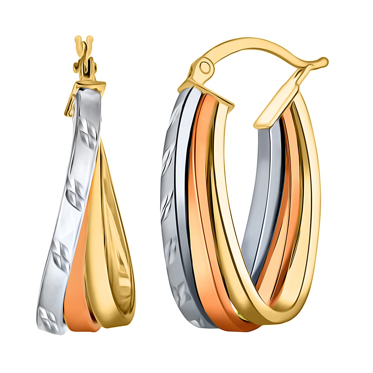 9K Tri Colour Gold 15MM X 26MM Diamond Cut Triple Loop Creole Earrings ...