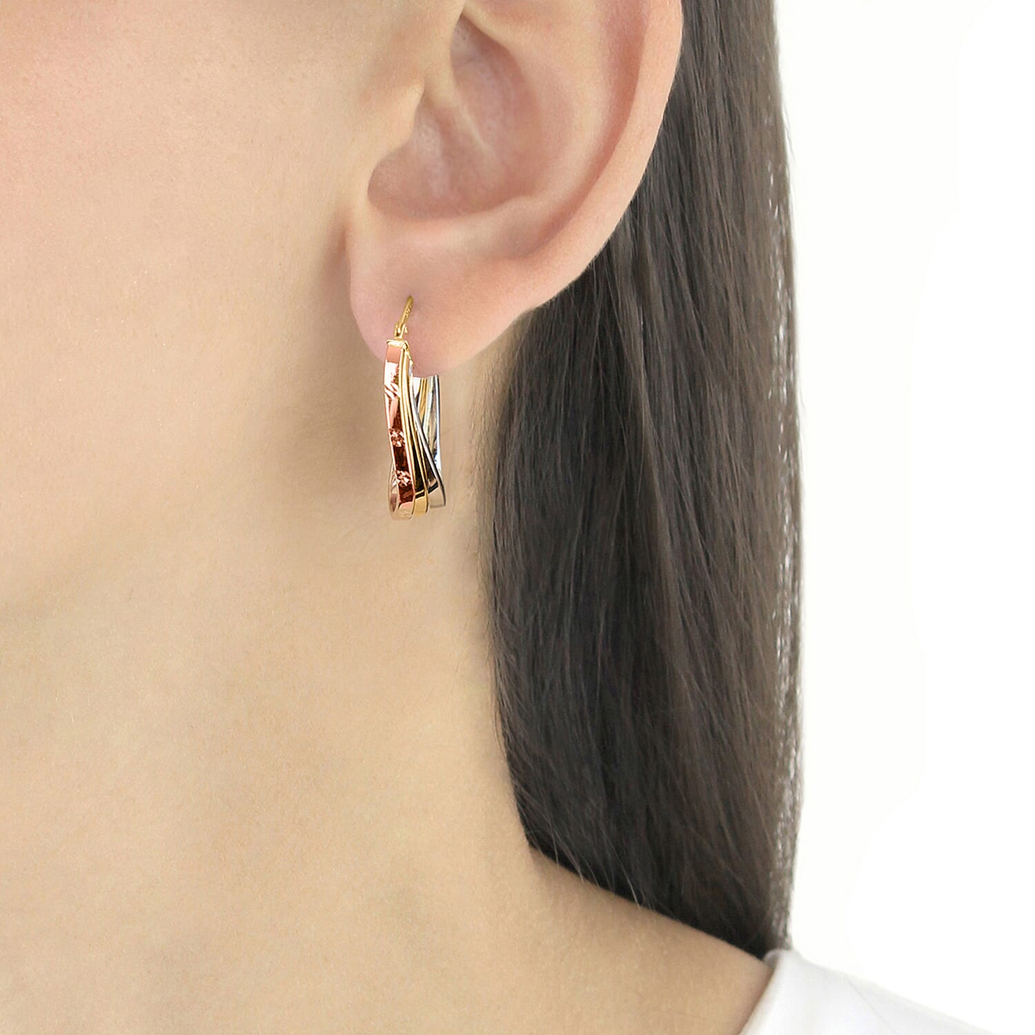 9K Tri Colour Gold 15MM X 26MM Diamond Cut Triple Loop Creole Earrings ...