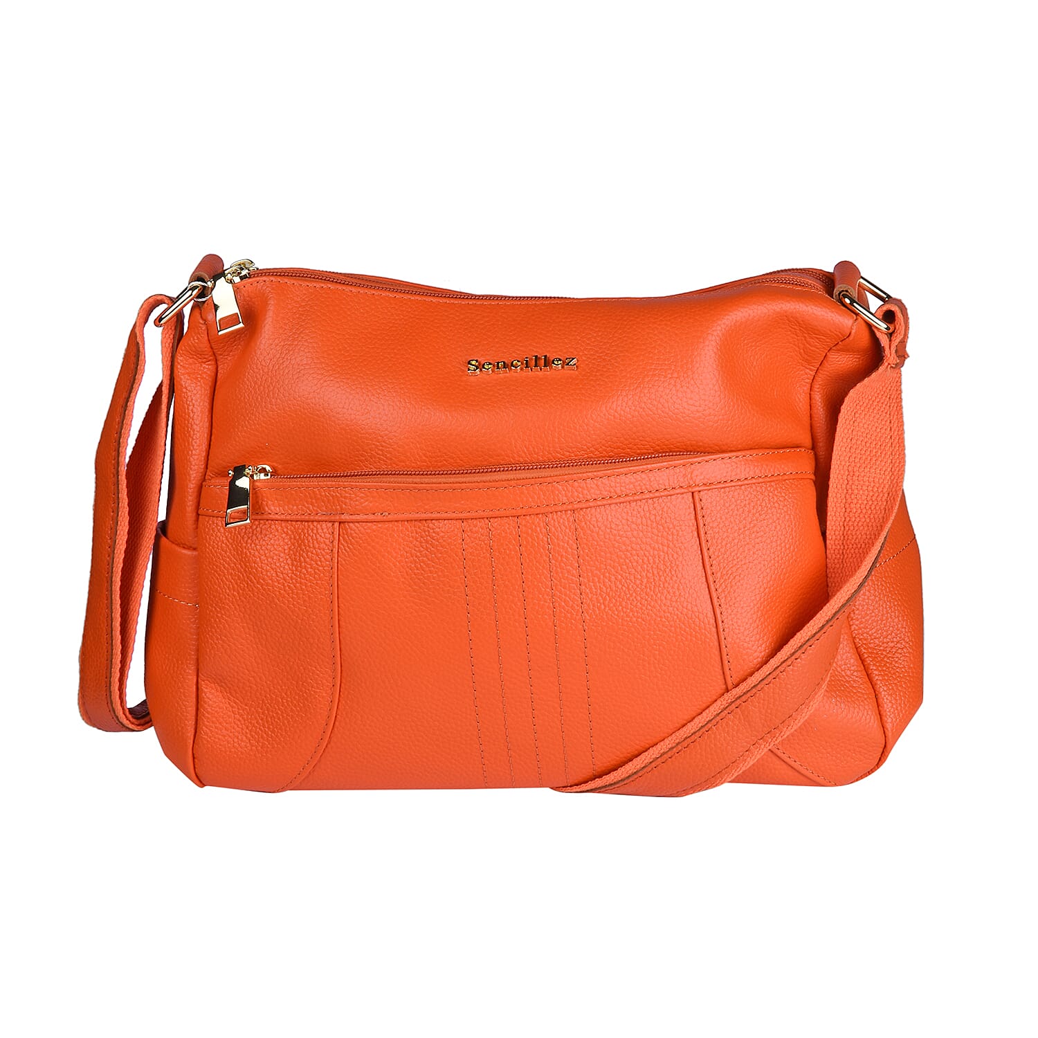 Sencillez 100% Genuine Leather Crossbody Bag - Orange - 6093566 - TJC