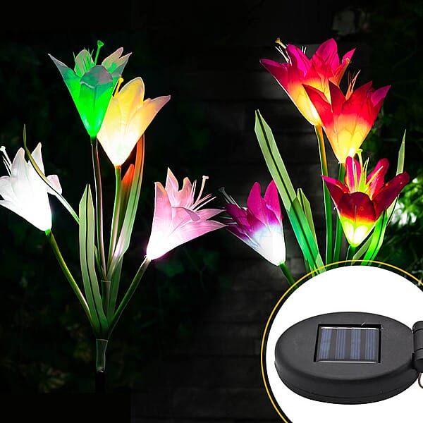 Garden Decoration- 2 Piece Set Lily Flower Solar Lights - 6095491 - TJC
