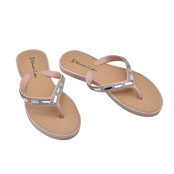Thomas Calvi Sparkle Flip Flops in Cream Colour - 6102457 - TJC