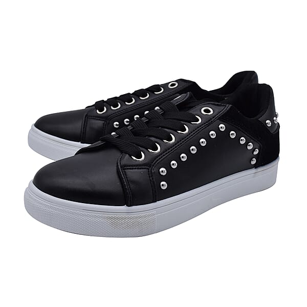 Faux Leather Studded Trainers in Black - 6122739 - TJC
