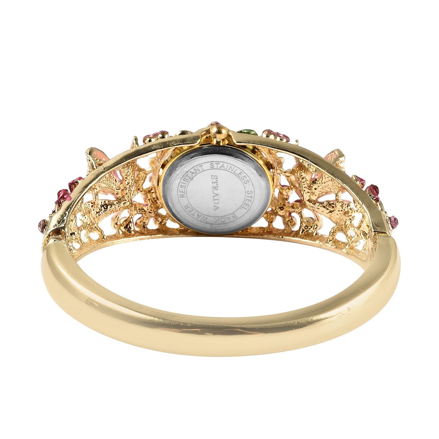 STRADA Japanese Movement Pink and Red Austrian Crystal Floral Pattern ...