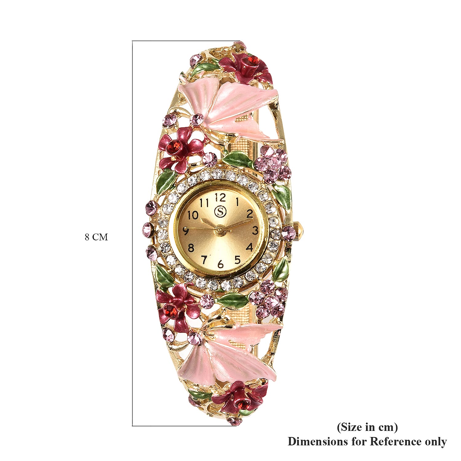 STRADA Japanese Movement Pink and Red Austrian Crystal Floral Pattern ...
