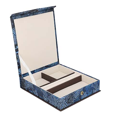 Genuine Leather Embossed Jewellery Box - Blue - 1619140334 - TJC