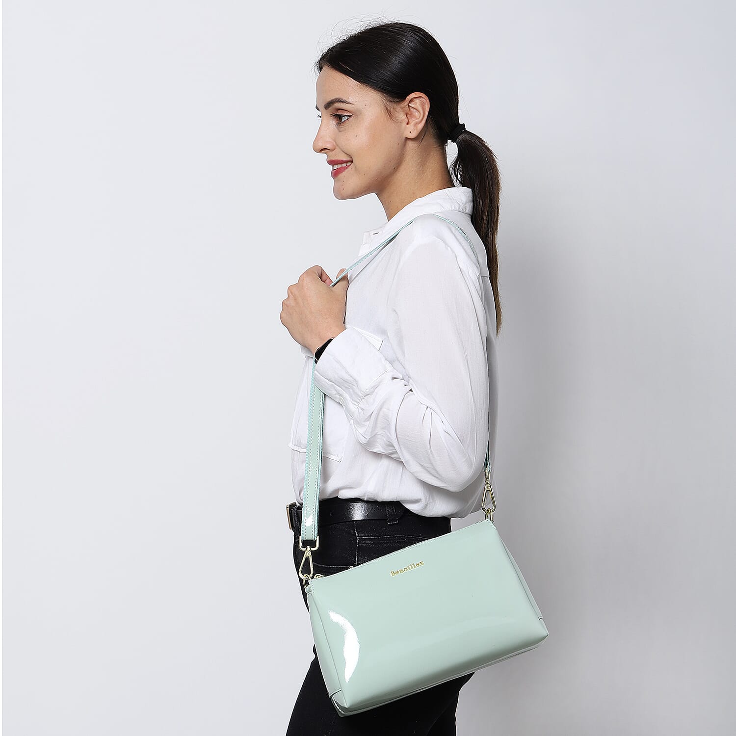 SENCILLEZ Genuine Leather Crossbody Bag with Detachable Strap - Mint ...