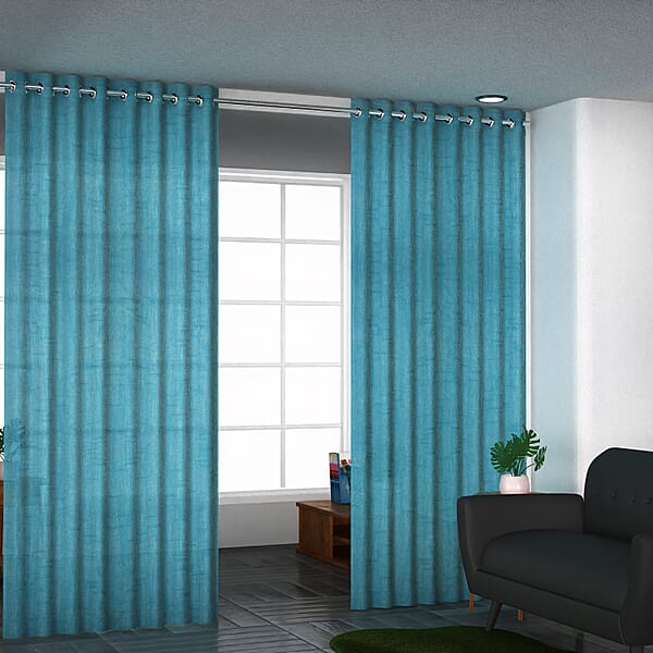 Set of 2 - Cotton Textured Slub Curtain with Eyelets - Cobalt Blue ...