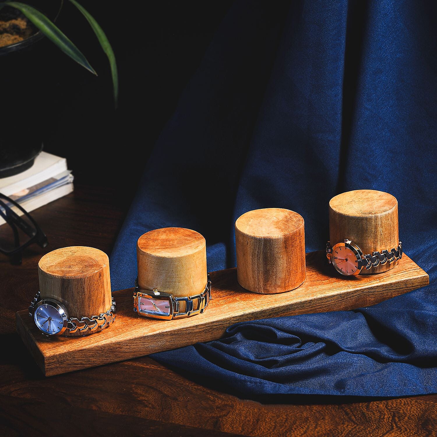 Wooden Watch Stand for 4 Watches (Size 31x7 Cm) - Pine - 6242903 - TJC