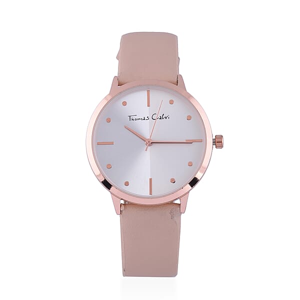 Thomas Calvi Ladies Watch with Gold Tone Case and Nude Colour Strap ...