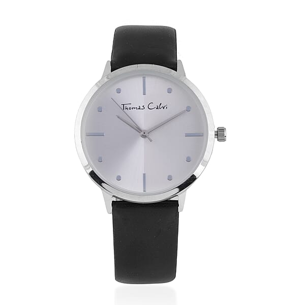 Thomas Calvi Ladies Watch with Silver Tone Case and Black Colour Strap ...
