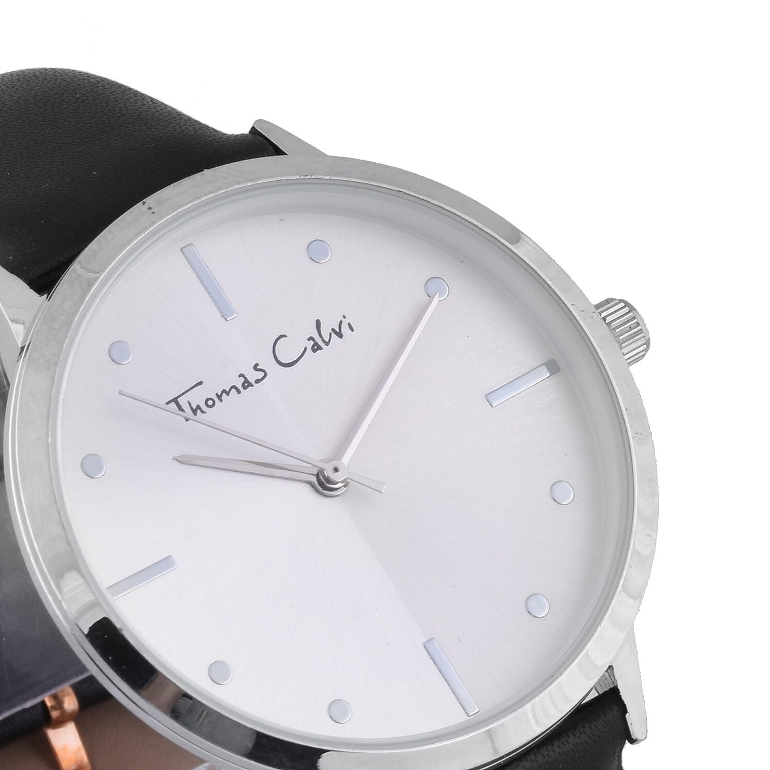 Thomas Calvi Ladies Watch with Silver Tone Case and Black Colour Strap ...
